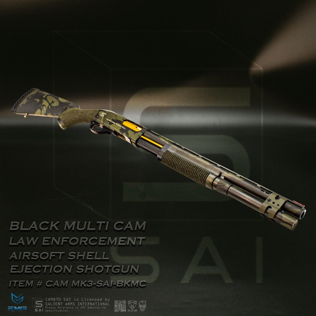 EMG SAI Multicam Black M870 CAM Airsoft Shell Ejection Pump Action Sho ...