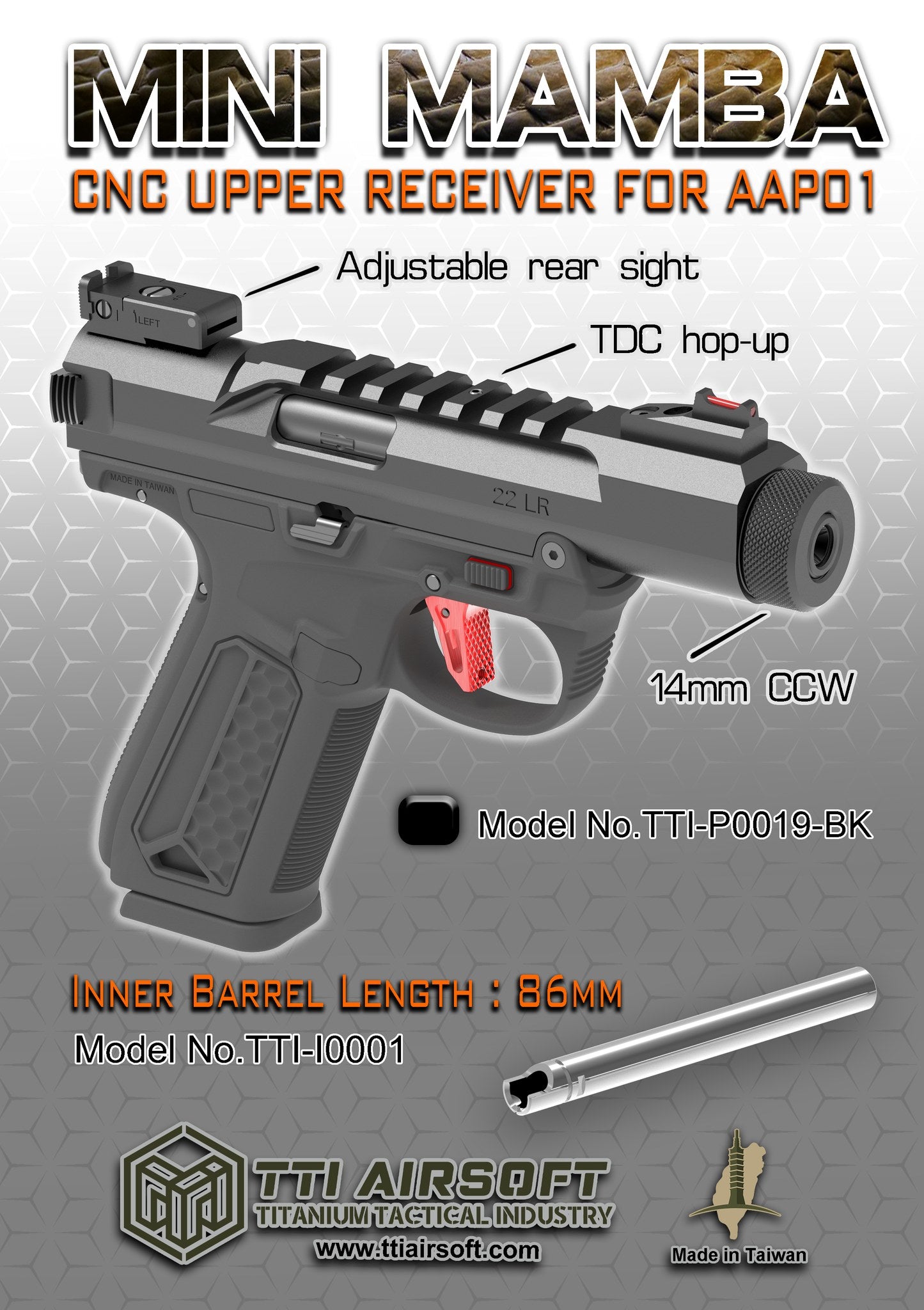 TTI Airsoft AAP01 Mini Mamba CNC Upper Receiver Kit with TDC Hop-Up ...